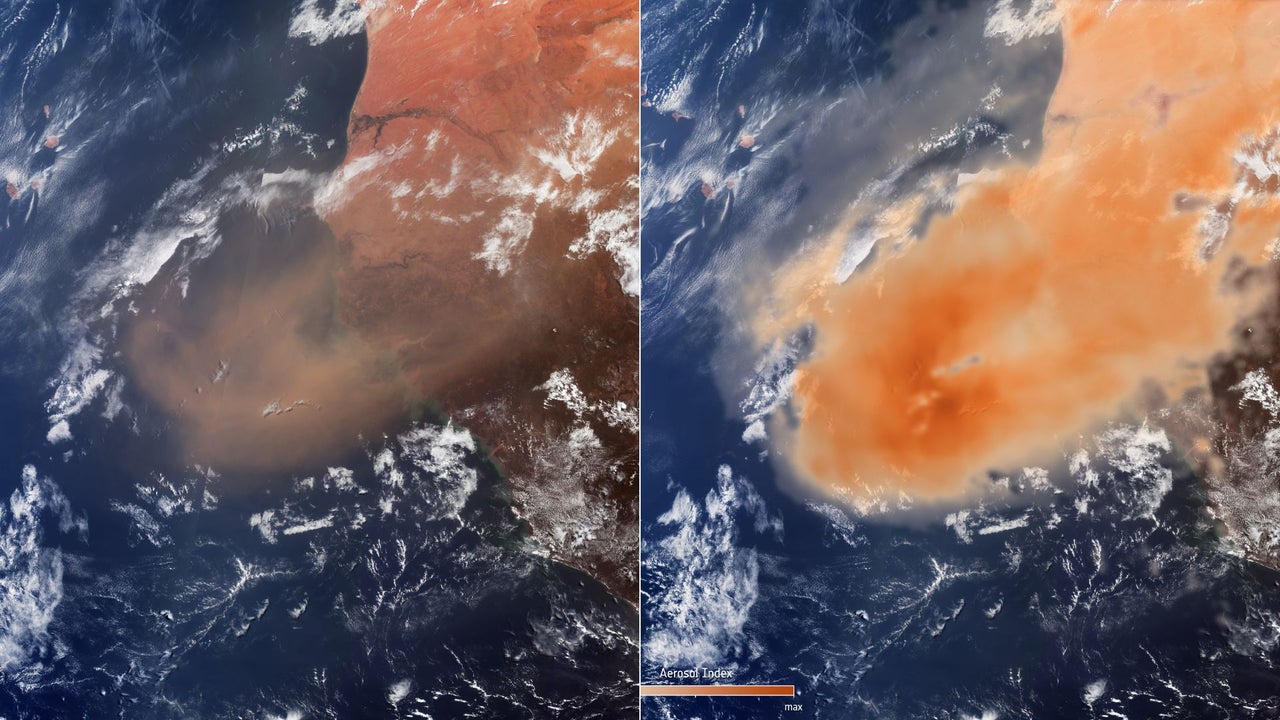 Así se ve desde el espacio la densa nube de polvo del Sahara que cubrirá Venezuela durante toda ...