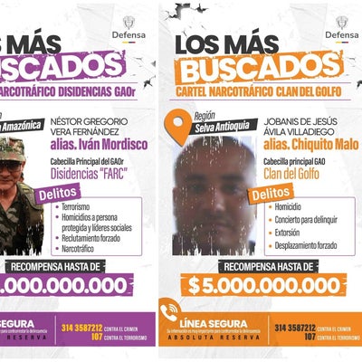 El gobierno de Colombia anuncia recompensa de 5 mil millones de pesos ...